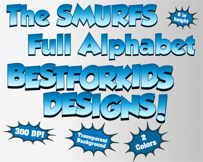 The Smurfs Full Alphabet, Numbers and Symbols | 150 PNG | 300 dpi ...