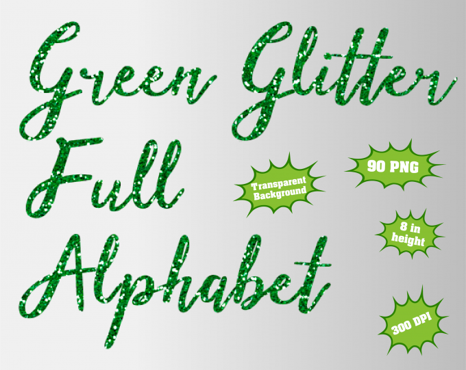Green Glitter Full Alphabet | 90 PNG | 300 dpi | Transparent Background ...